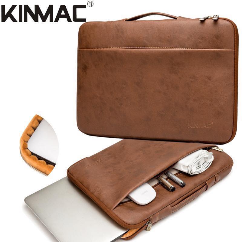 Kinmac 360° Laptop Sleeve Brown Leather 13.3"-14" inch - Stylish
